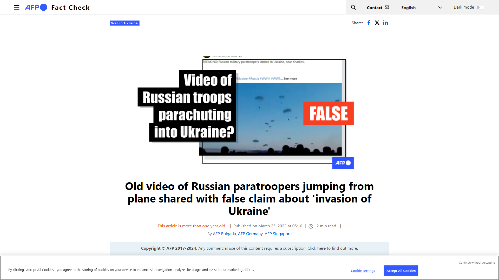 Old video of Russian paratroopers jumping from plane shared with false ...