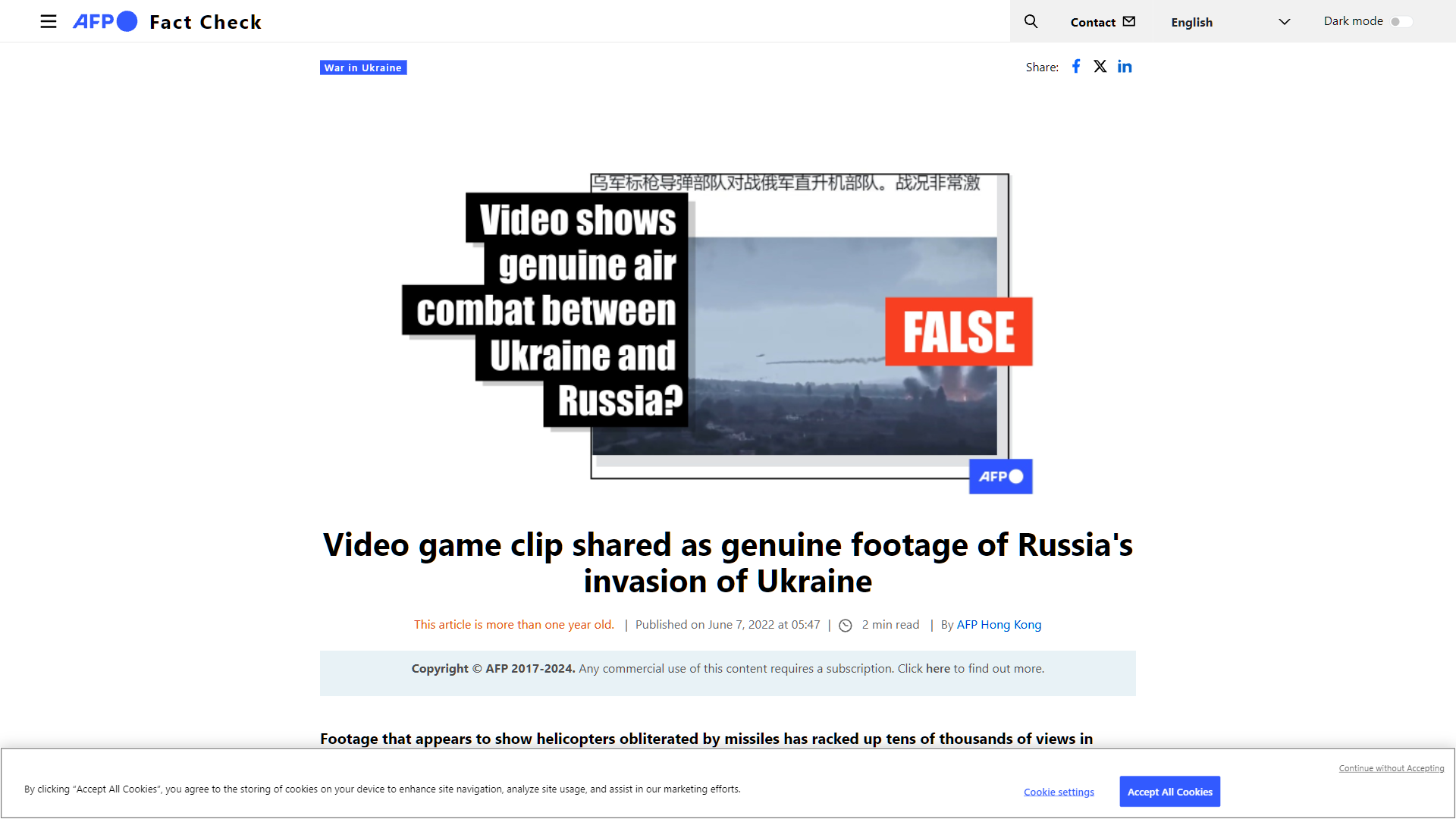 Video game clip shared as genuine footage of Russia’s invasion of ...
