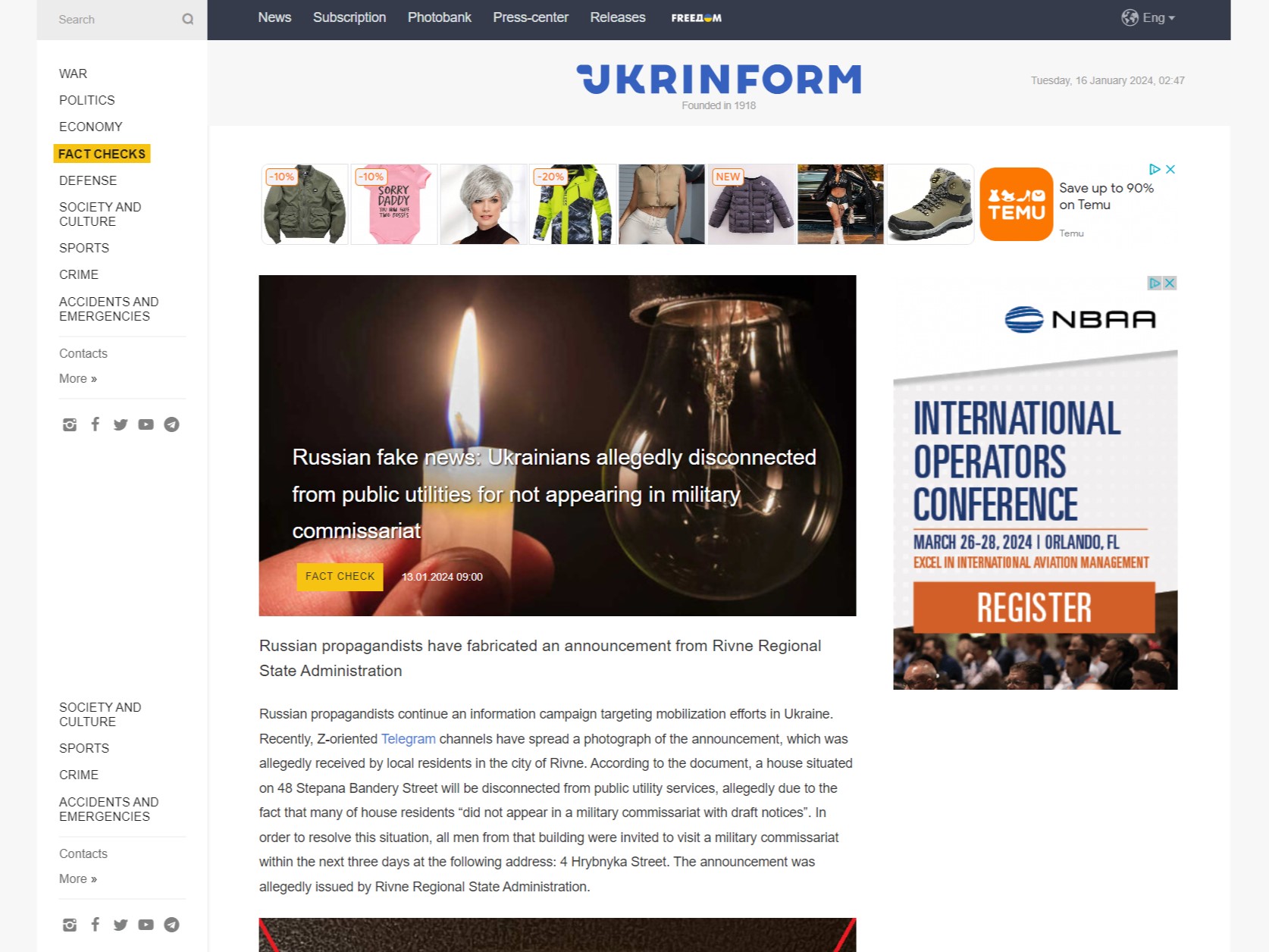 Russian fake news: Ukrainians allegedly disconnected from public utilities for not appearing in ...