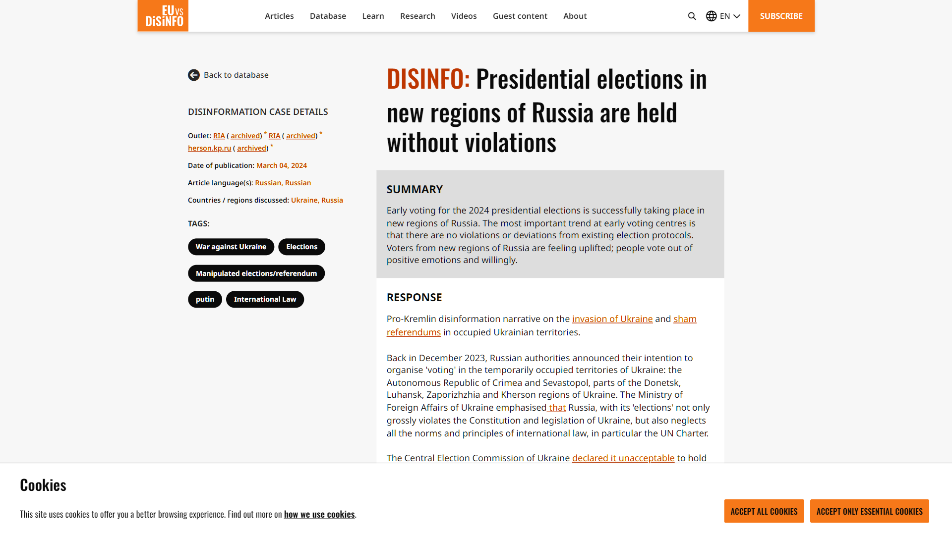 DISINFO: Presidential elections in new regions of Russia are held ...