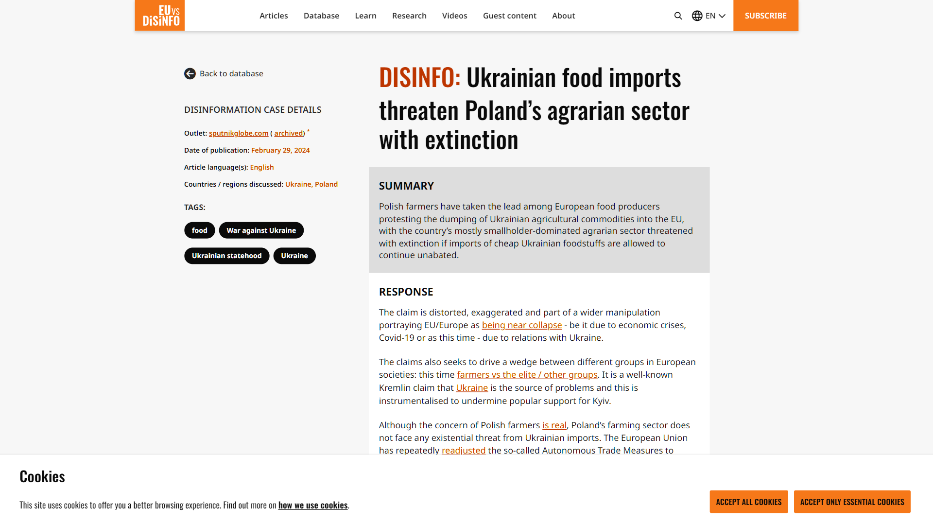 DISINFO: Ukrainian food imports threaten Poland’s agrarian sector with ...