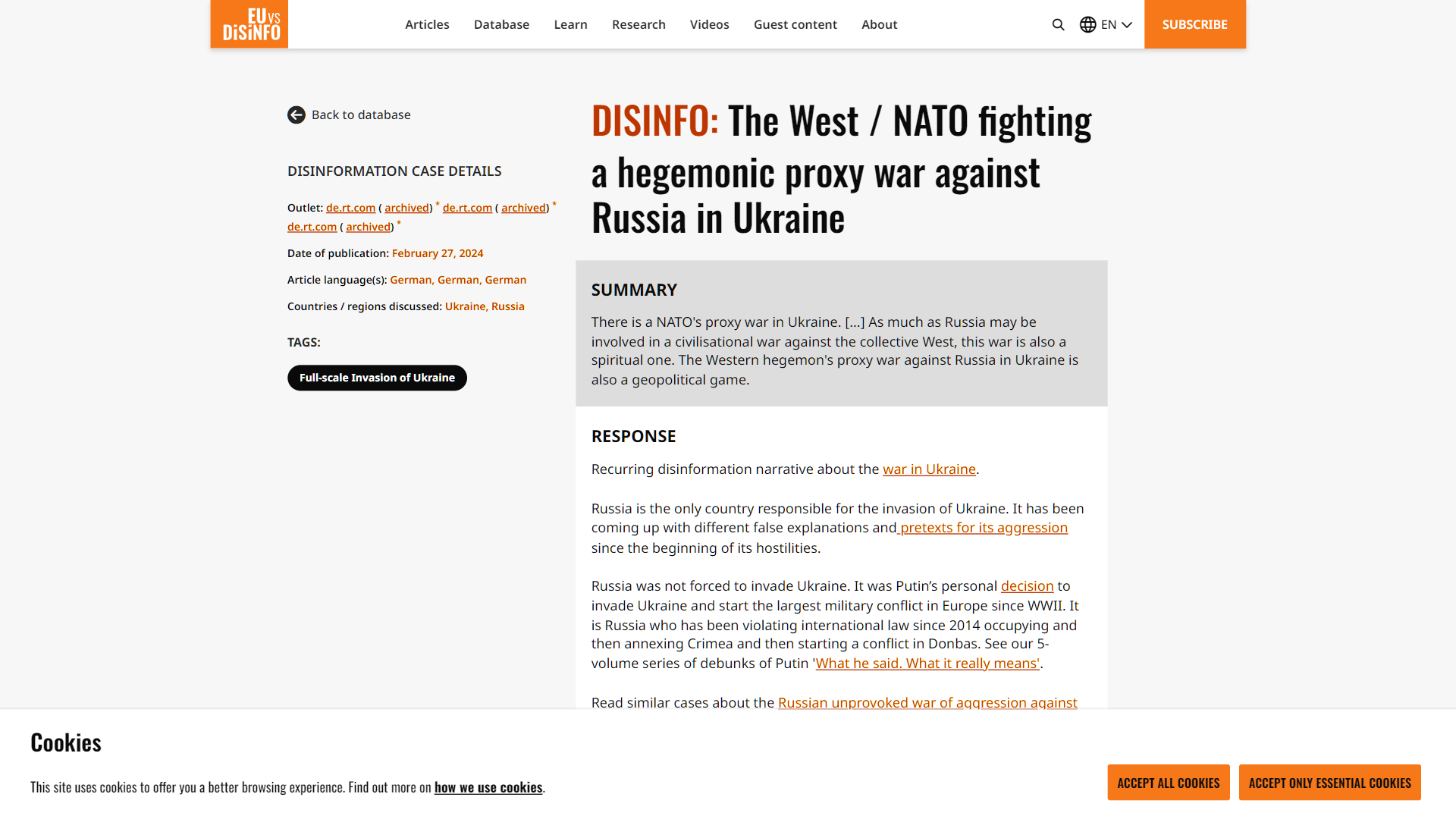 DISINFO: The West / NATO fighting a hegemonic proxy war against Russia ...