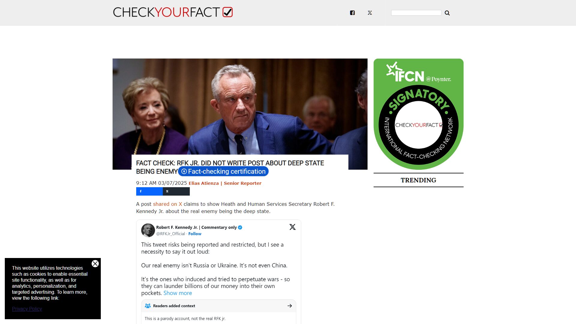 FACT CHECK: RFK Jr. Did Not Write Post About Deep State Being Enemy ...