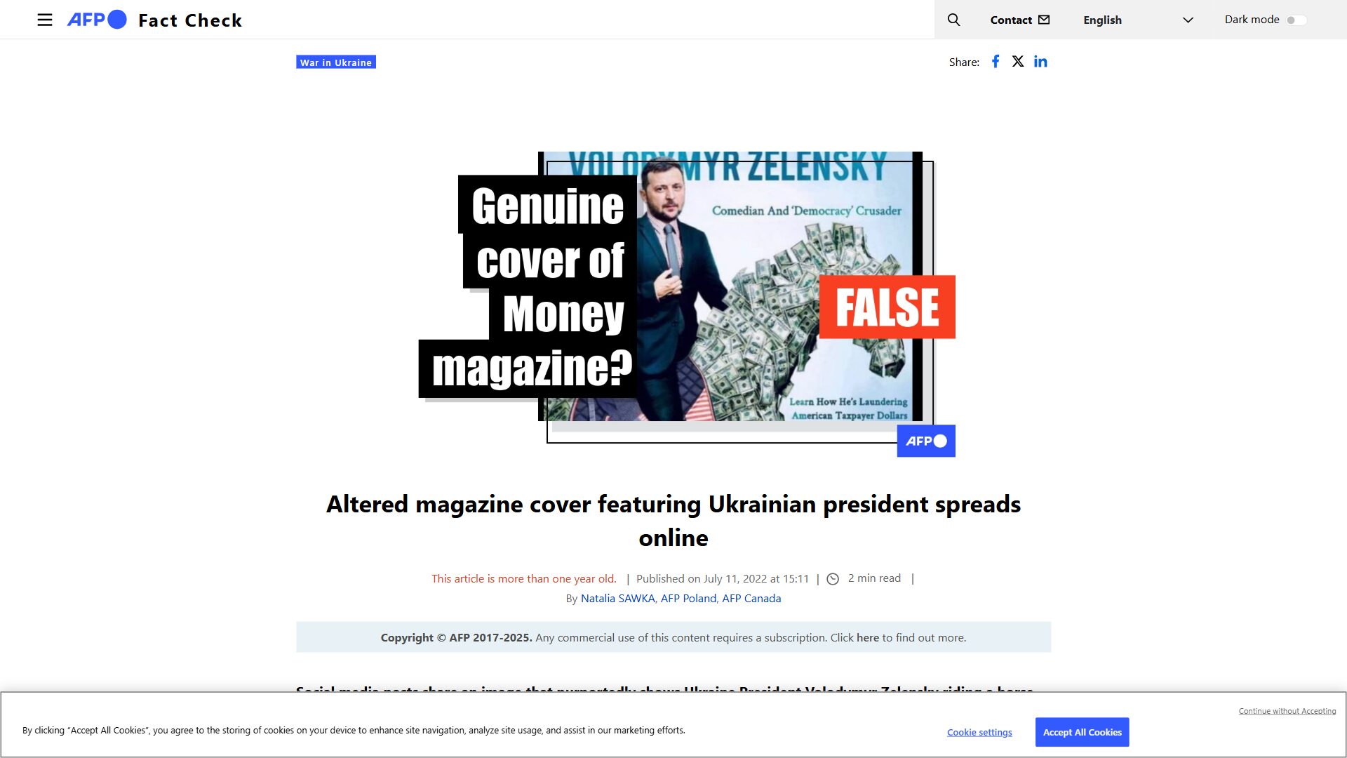 Altered magazine cover featuring Ukrainian president spreads online ...
