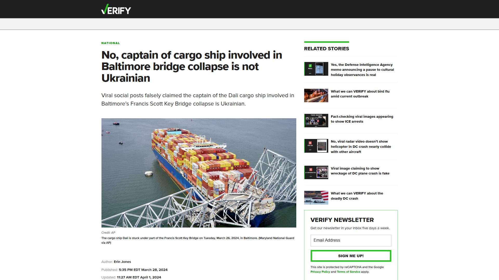 Baltimore bridge collapse: cargo ship captain not Ukrainian ...