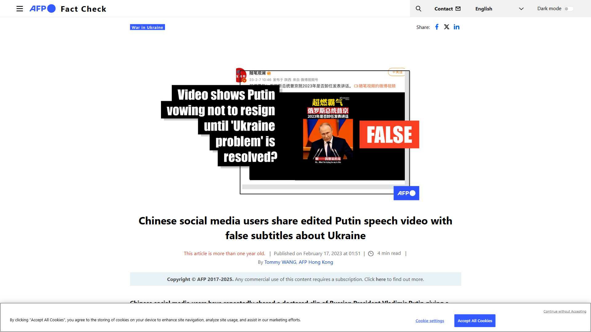 Chinese social media users share edited Putin speech video with false ...