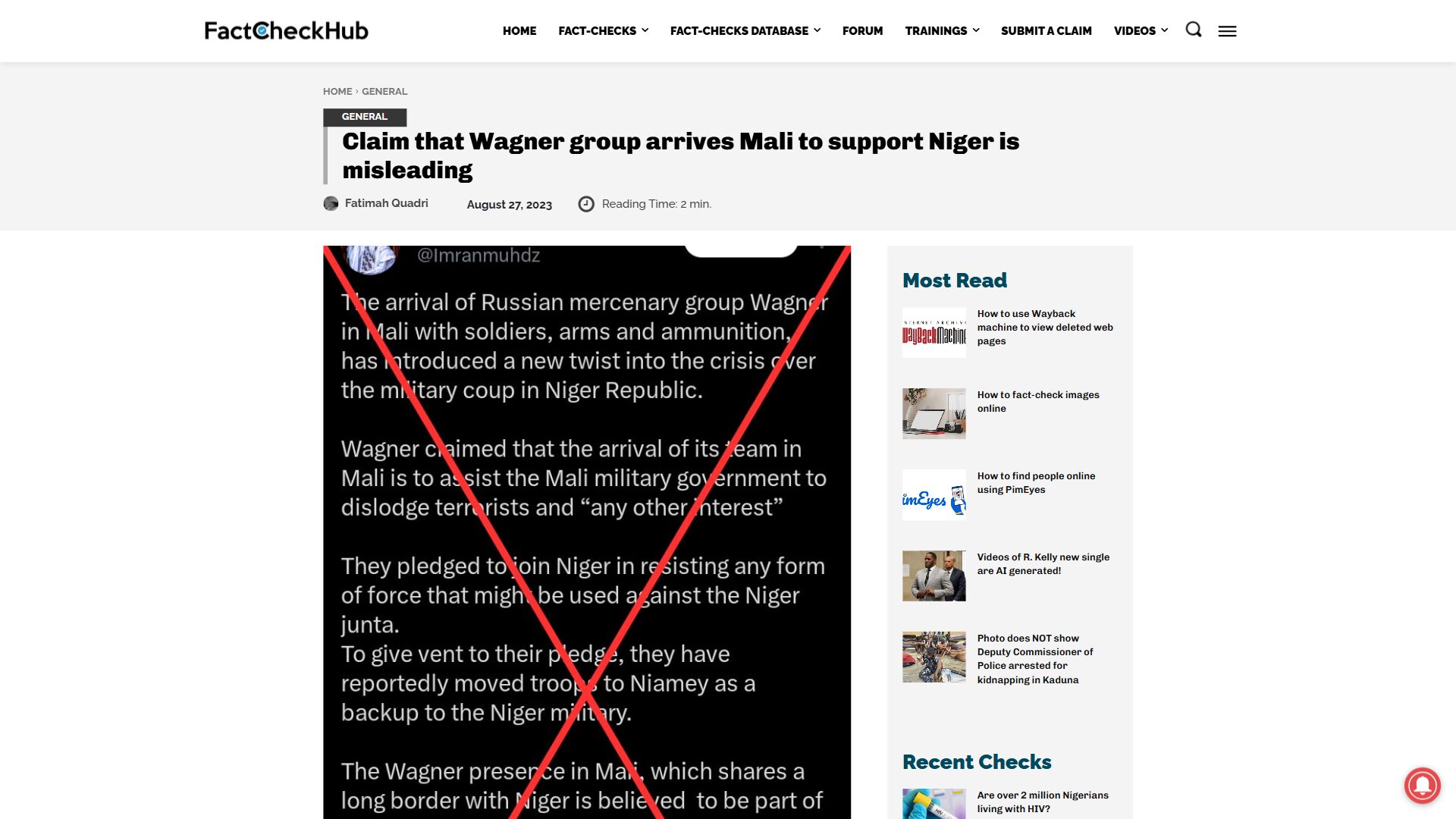 Claim that Wagner group arrives Mali to support Niger is misleading ...