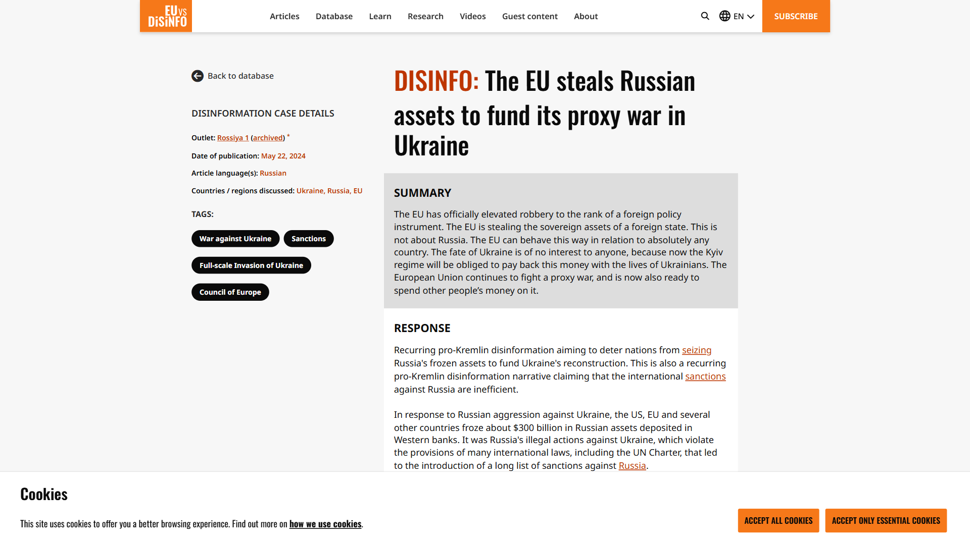 DISINFO: The EU steals Russian assets to fund its proxy war in Ukraine ...