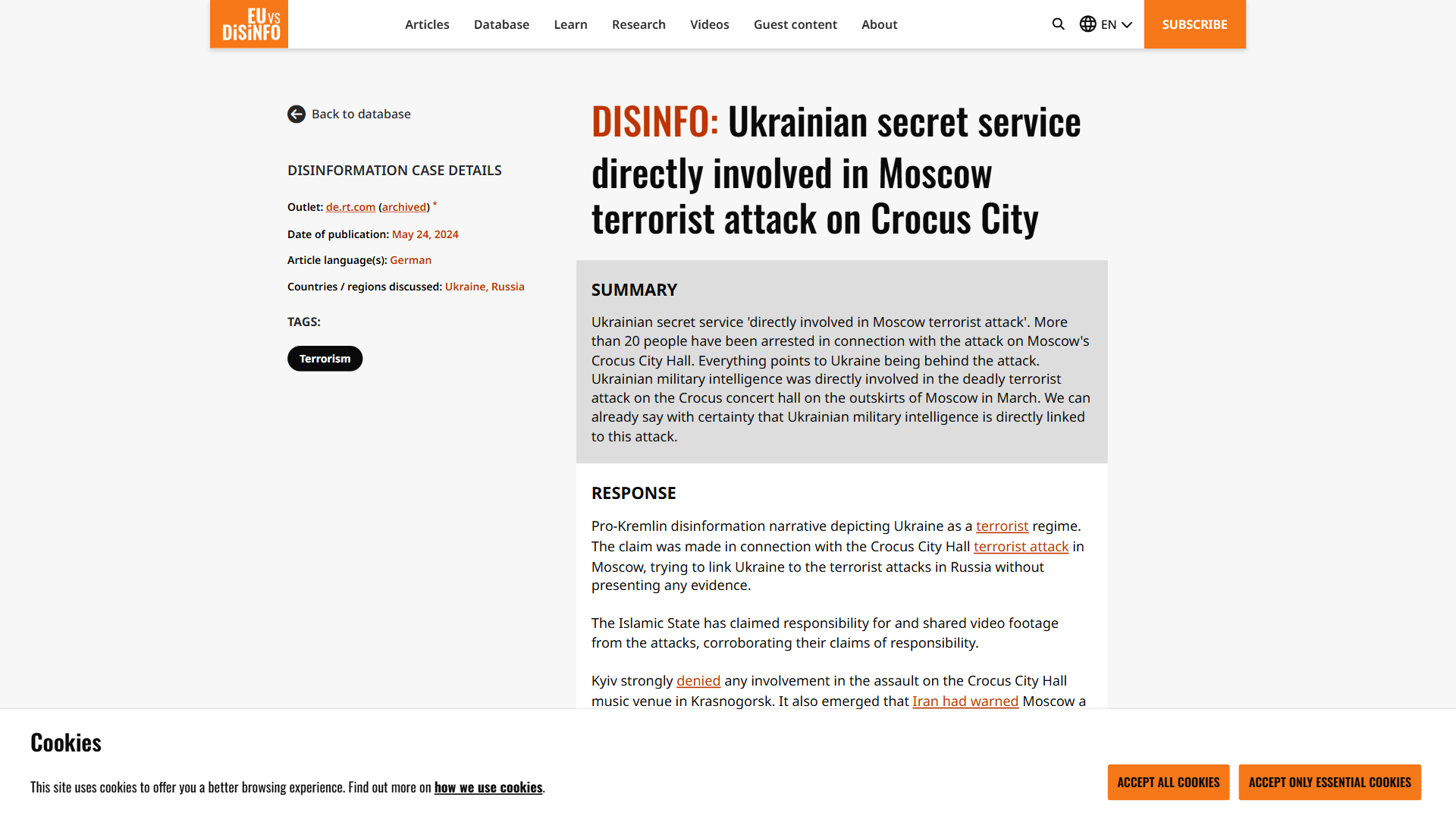 DISINFO: Ukrainian secret service directly involved in Moscow terrorist ...
