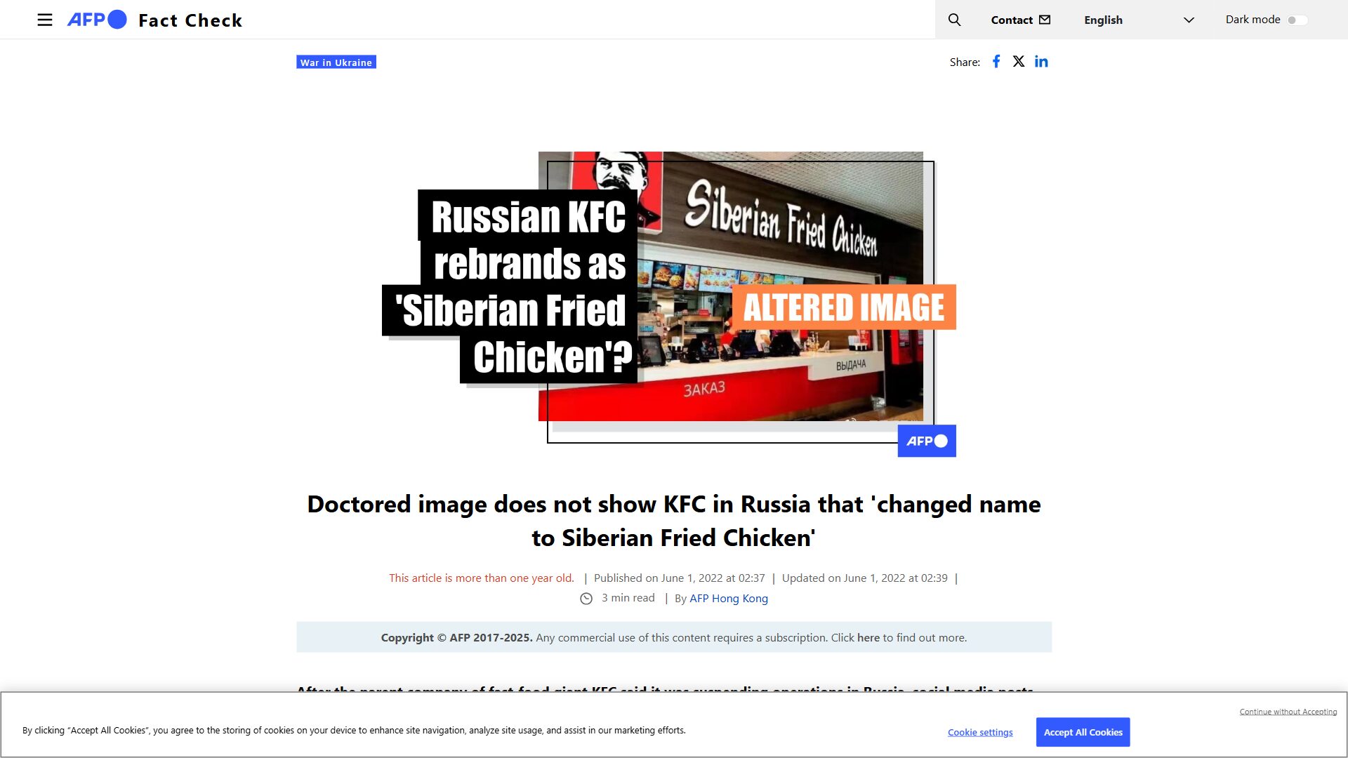 Doctored image does not show KFC in Russia that ‘changed name to Siberian Fried Chicken ...