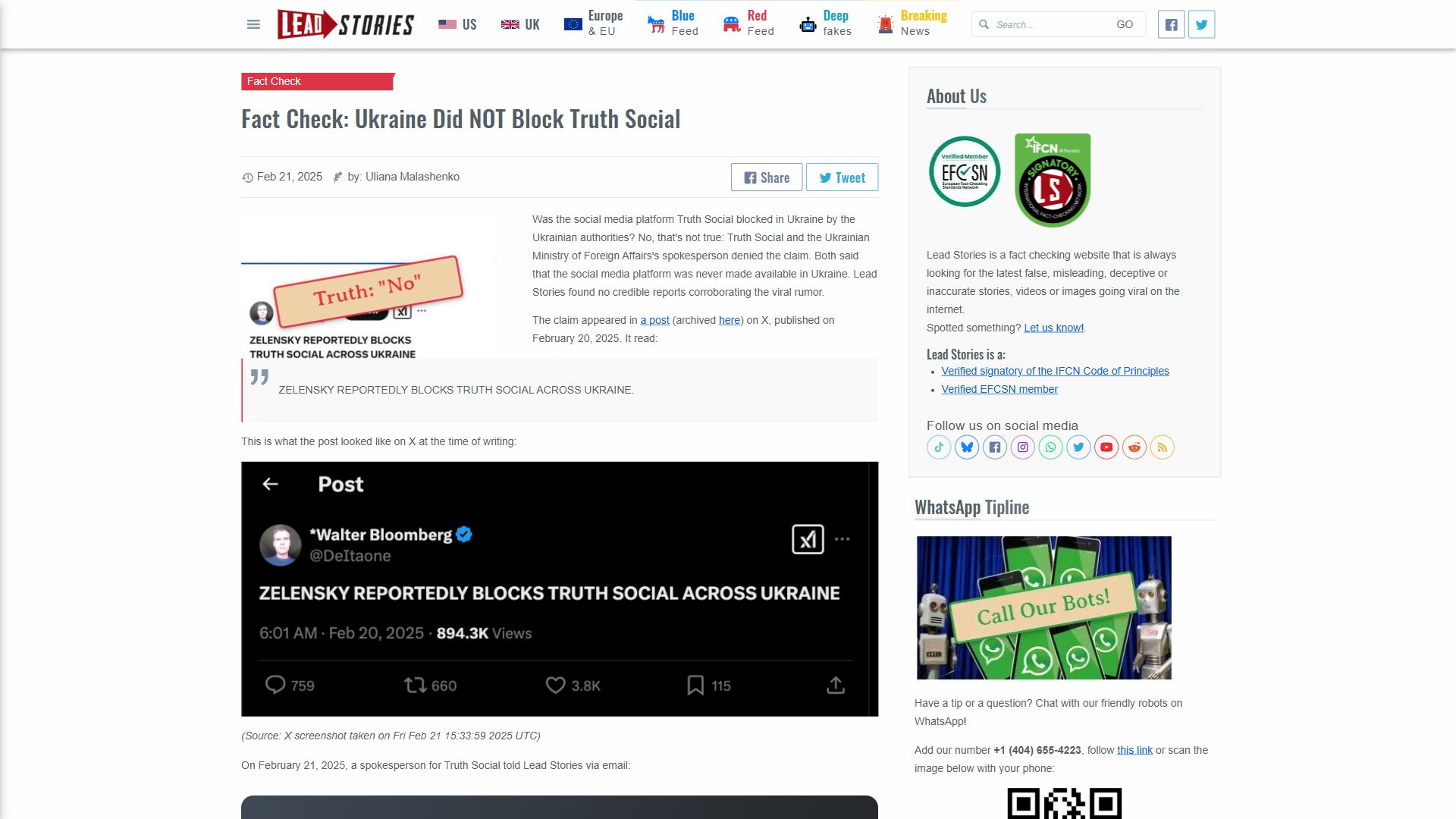 Fact Check: Ukraine Did NOT Block Truth Social | Lead Stories - Ukraine Fact Check