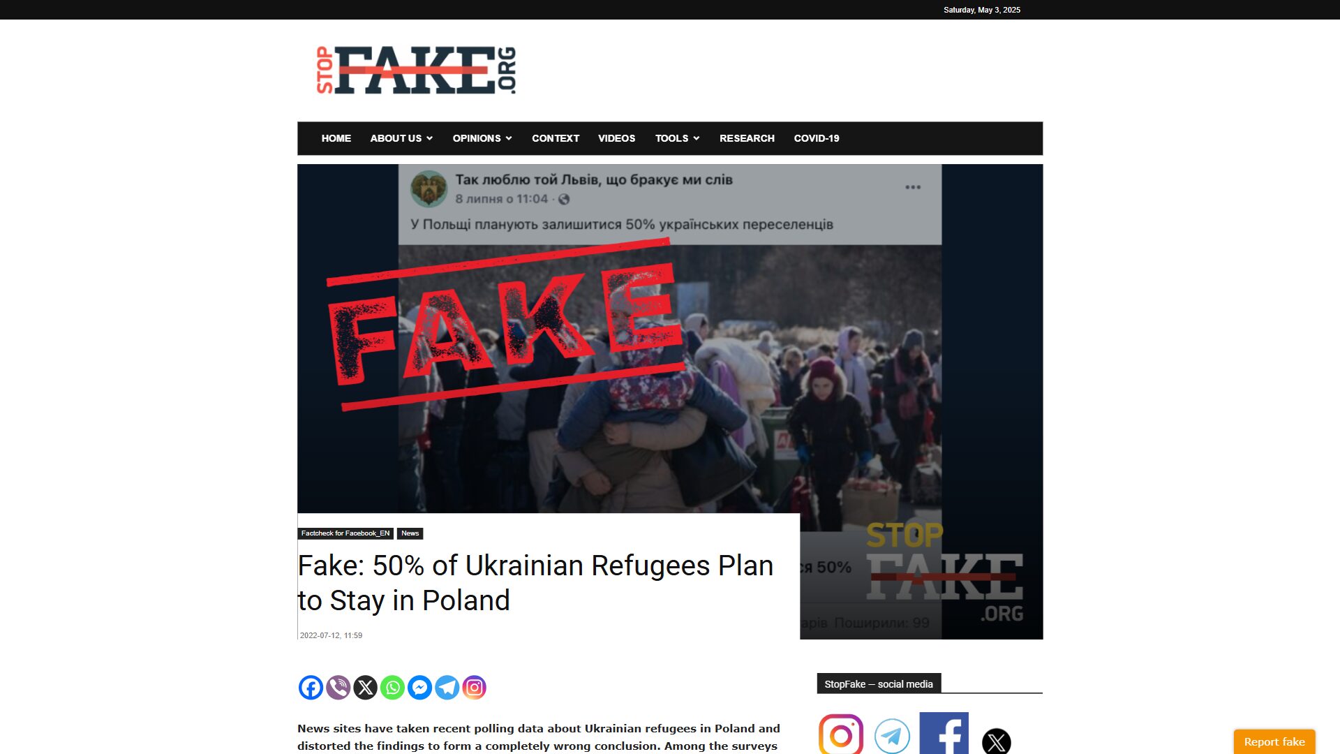 Fake: 50% of Ukrainian Refugees Plan to Stay in Poland - Ukraine Fact Check