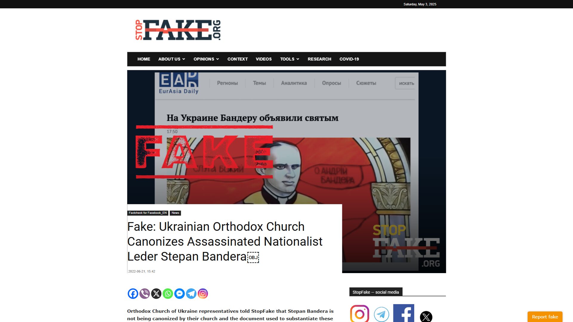 Fake: Ukrainian Orthodox Church Canonizes Assassinated Nationalist ...