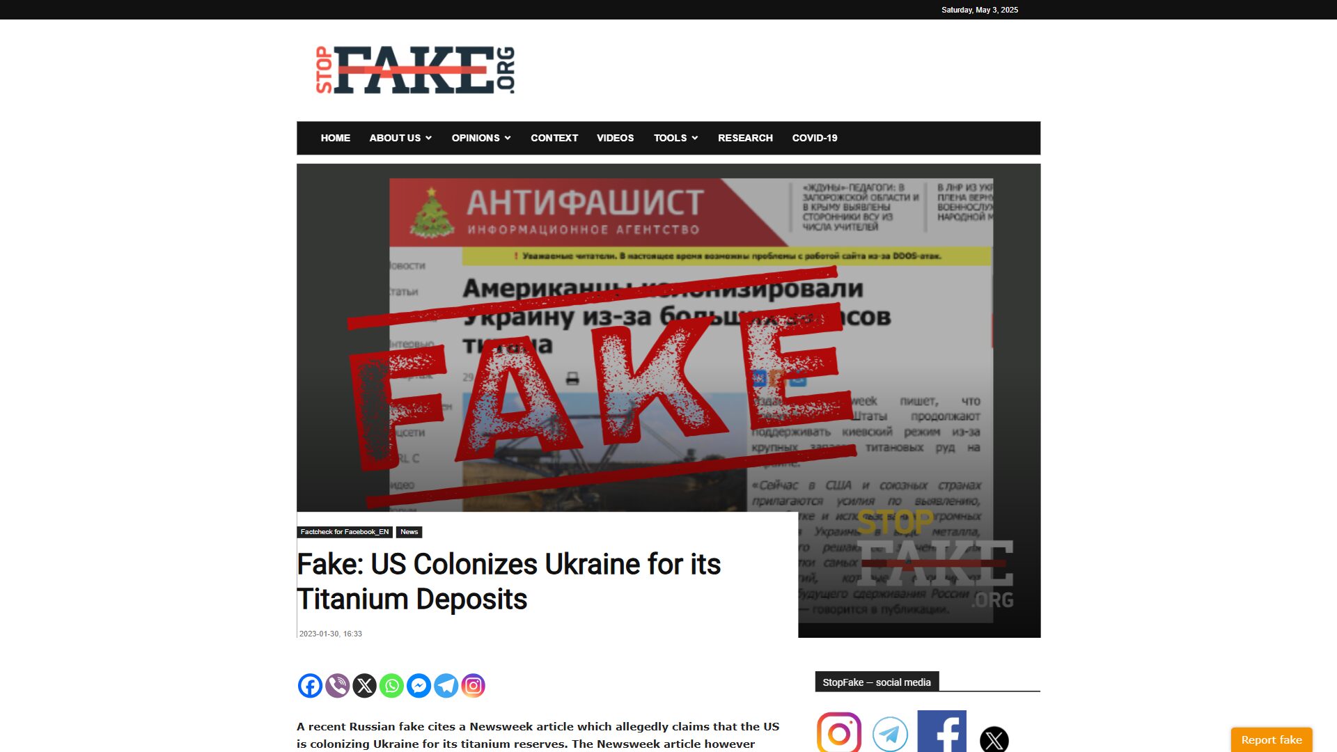 Fake: US Colonizes Ukraine for its Titanium Deposits - Ukraine Fact Check