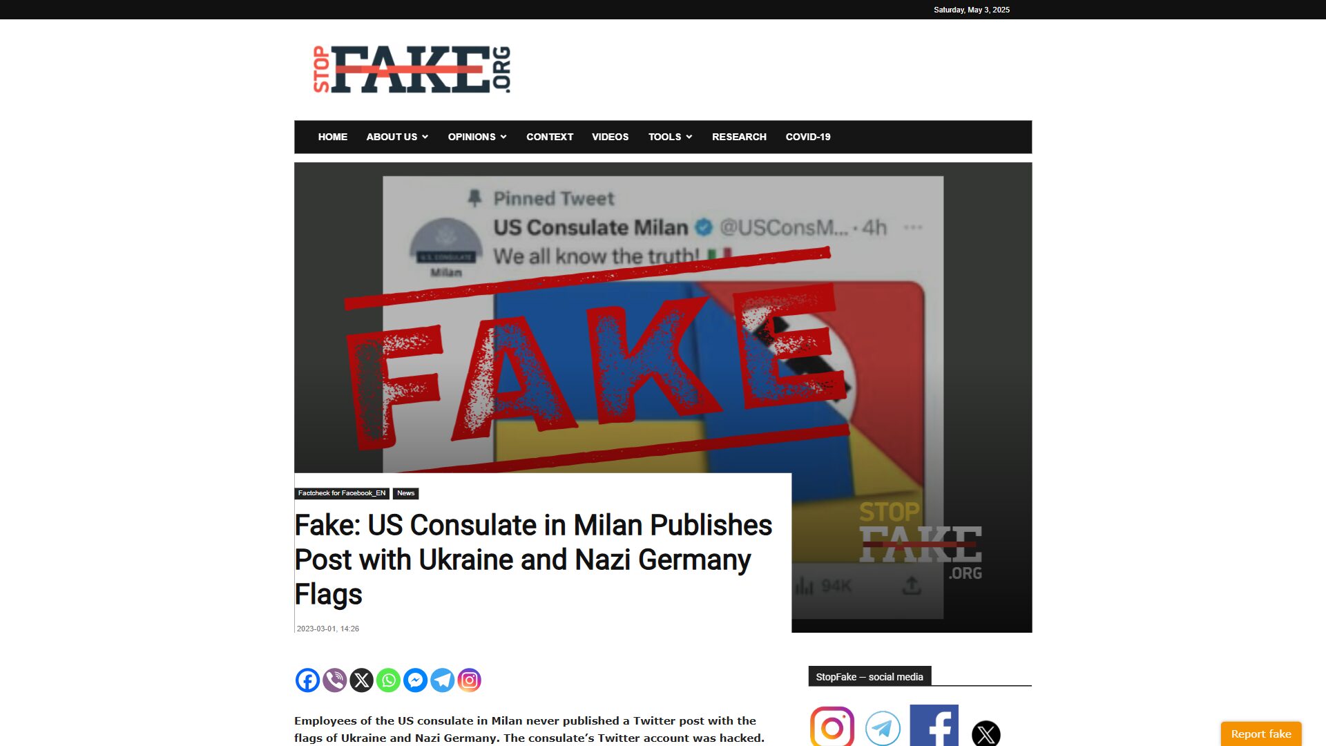 Fake: US Consulate in Milan Publishes Post with Ukraine and Nazi ...