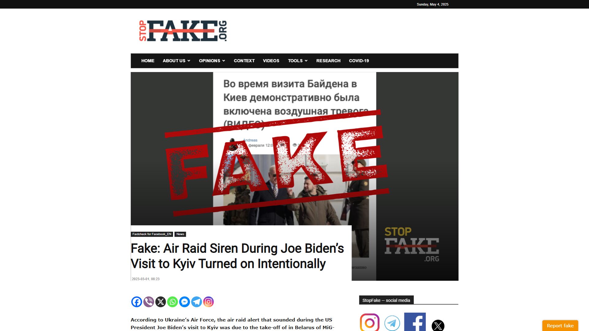 Fake: Air Raid Siren During Joe Biden’s Visit to Kyiv Turned on Intentionally - Ukraine Fact Check