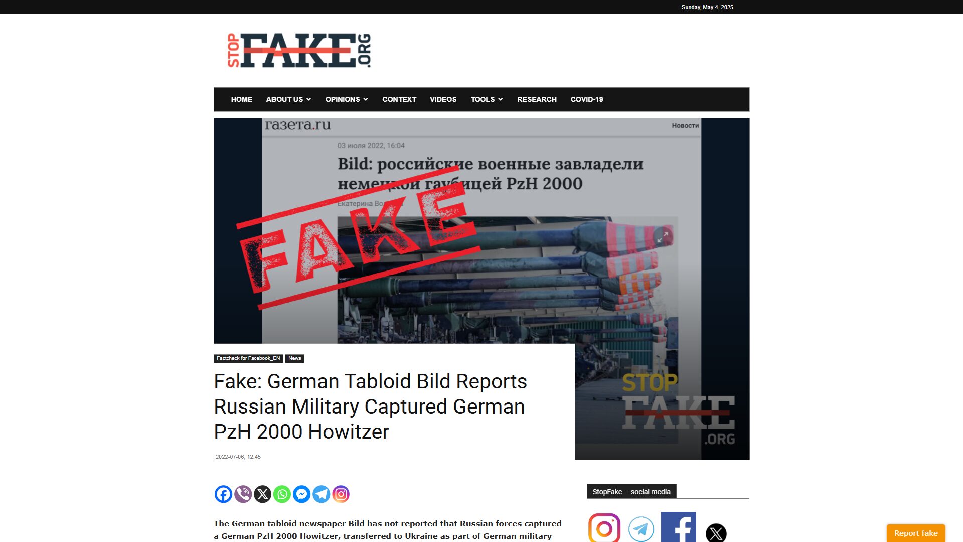 Fake: German Tabloid Bild Reports Russian Military Captured German PzH ...