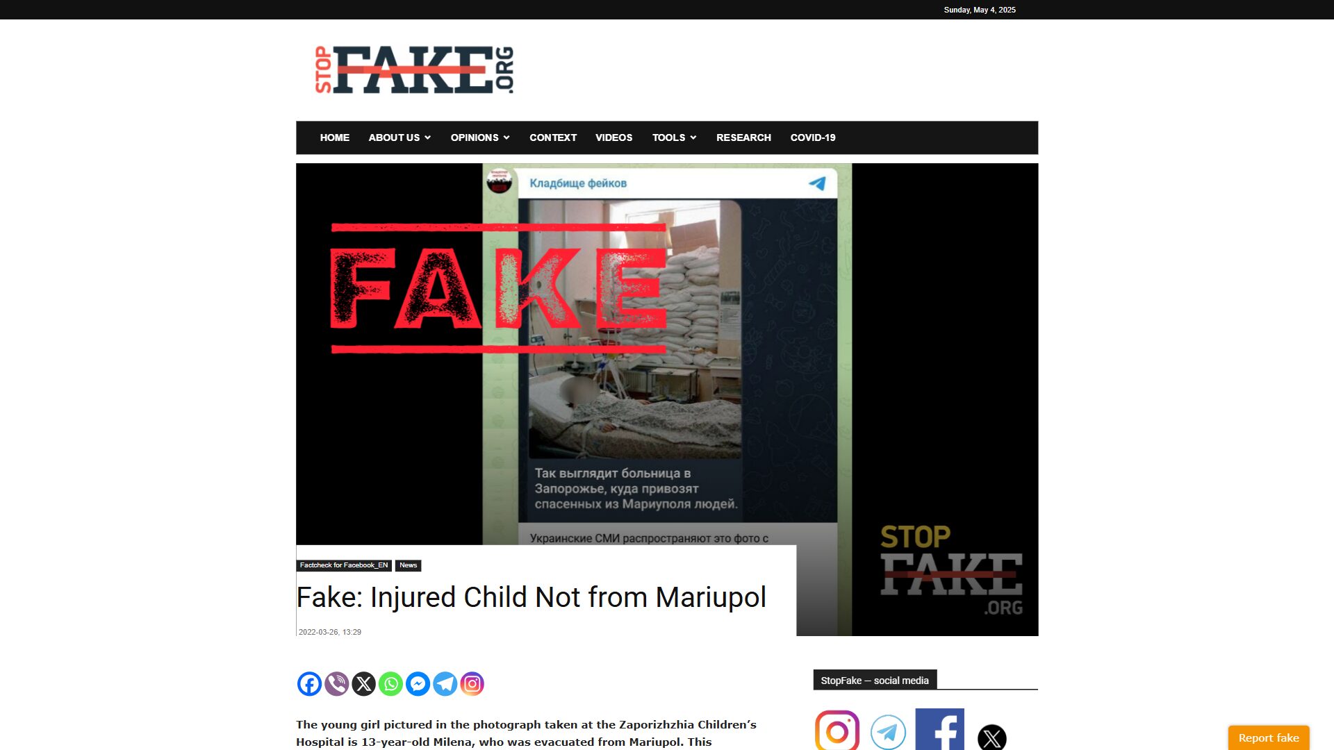 Fake: Injured Child Not from Mariupol - Ukraine Fact Check
