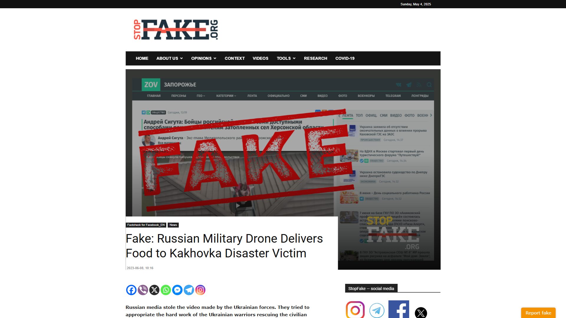 Fake: Russian Military Drone Delivers Food to Kakhovka Disaster Victim ...