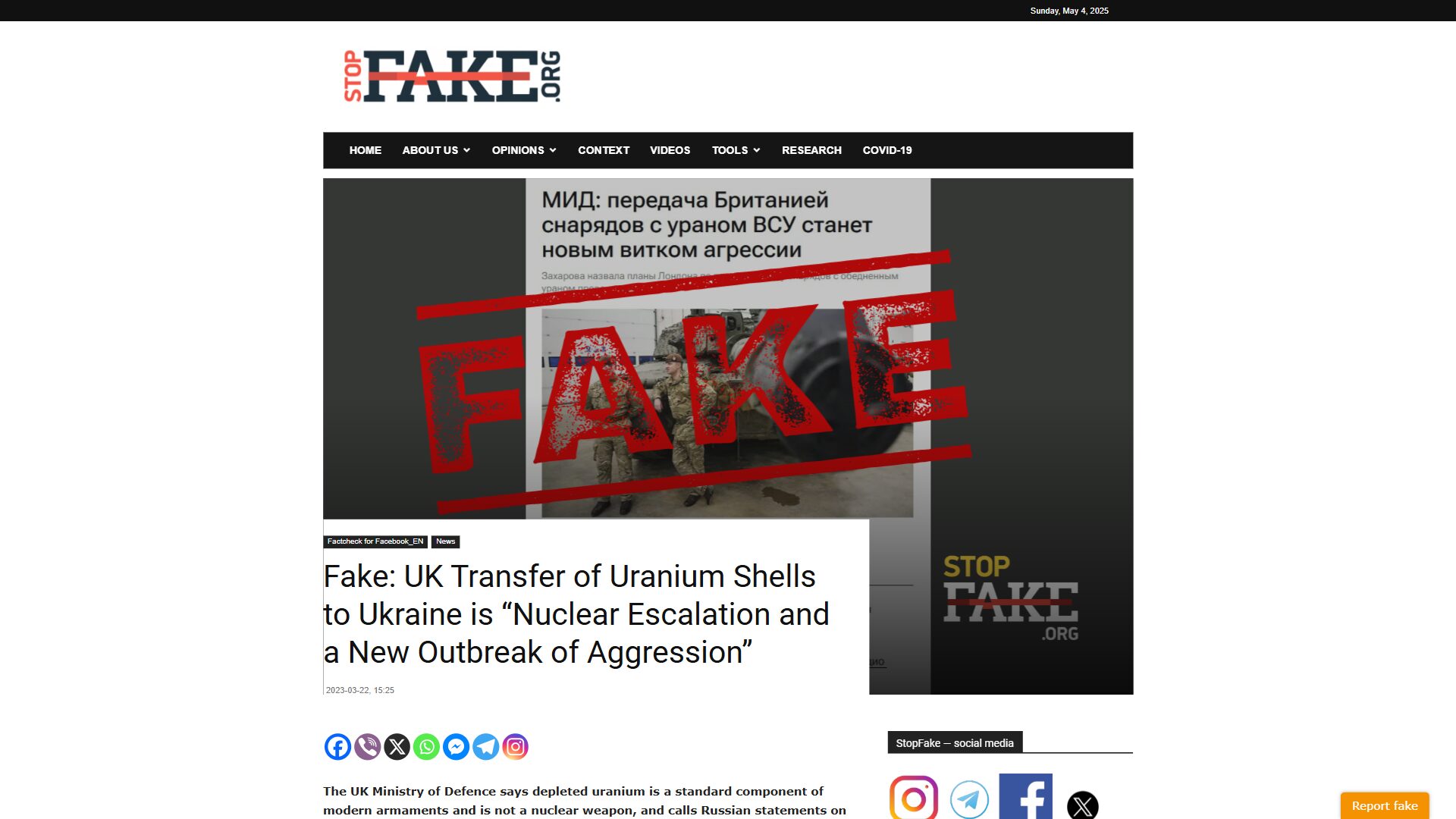 Fake: UK Transfer of Uranium Shells to Ukraine is “Nuclear Escalation ...