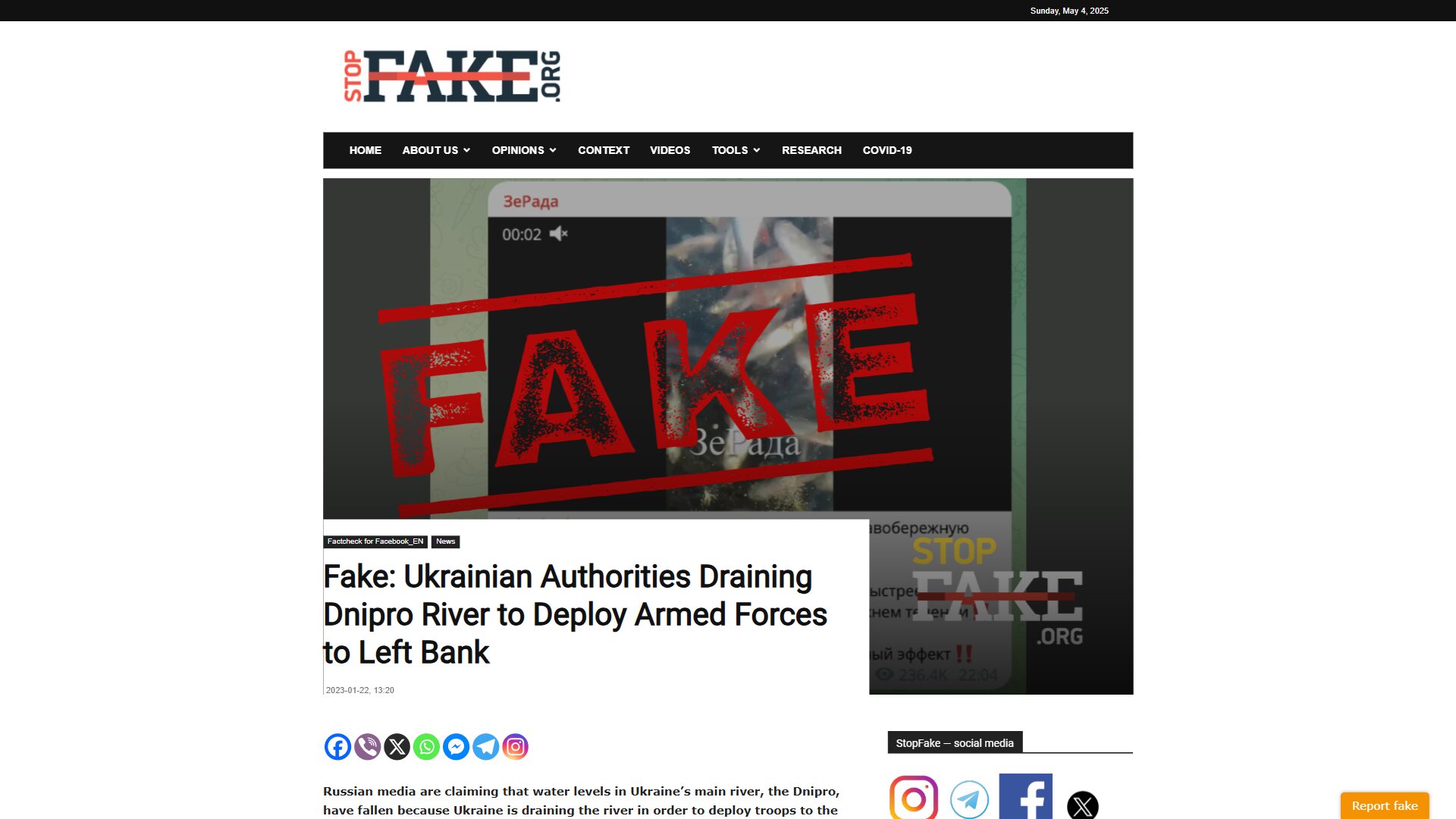 Fake: Ukrainian Authorities Draining Dnipro River to Deploy Armed ...