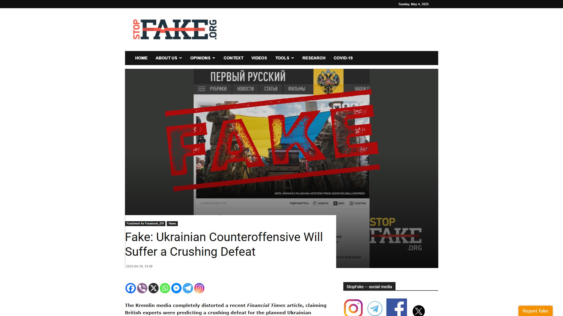 Fake: Ukrainian Counteroffensive Will Suffer a Crushing Defeat ...