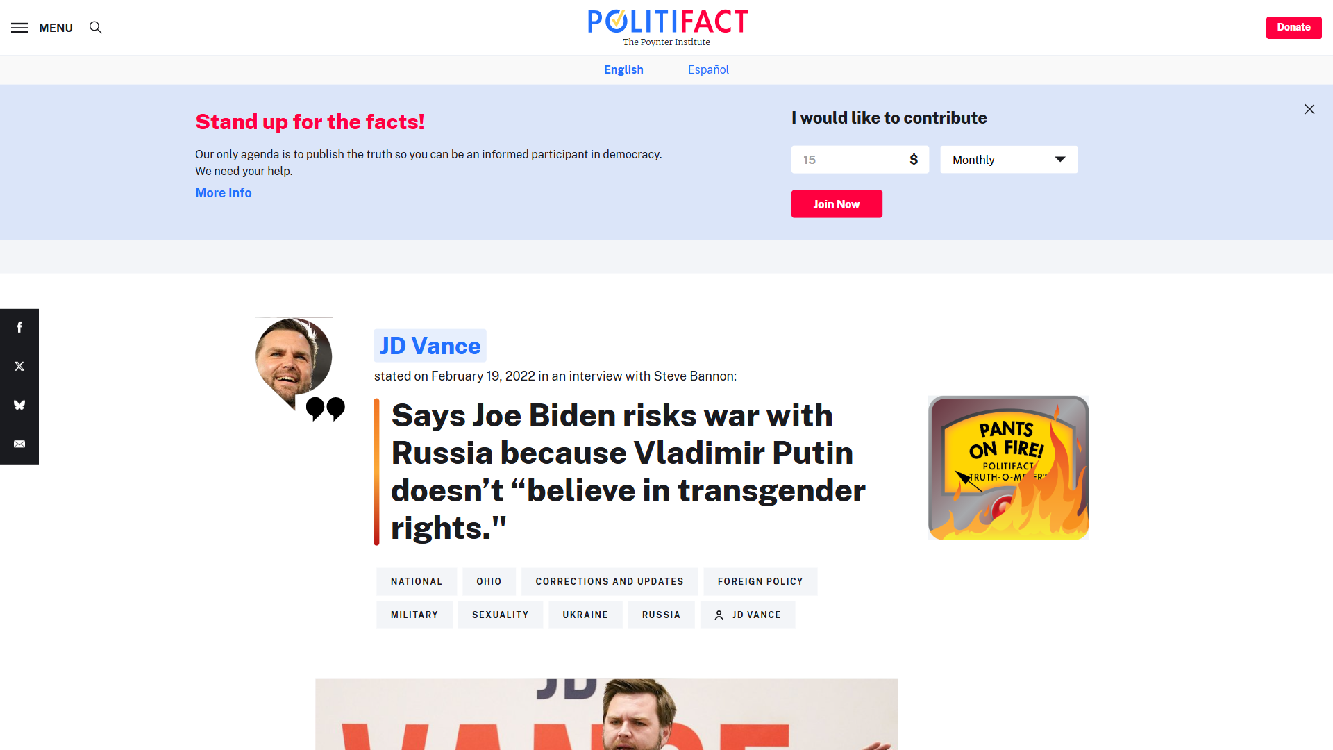 J.D. Vance says transgender rights drives looming conflict in Ukraine - Ukraine Fact Check